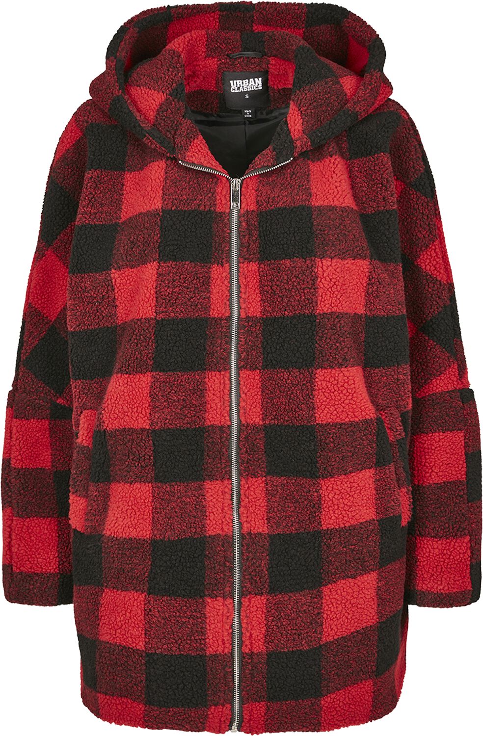 Ladies Hooded Oversized Check Sherpa Jacket | Urban Classics ...