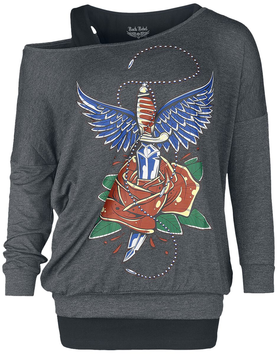 Långärmad tröja i dubbla lager med framsidestryck | Rock Rebel by EMP ...