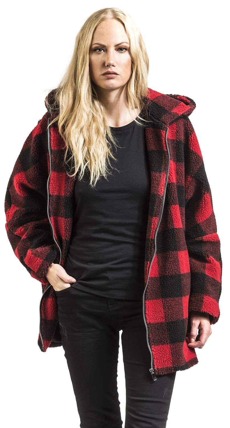 Ladies Hooded Oversized Check Sherpa Jacket | Urban Classics ...