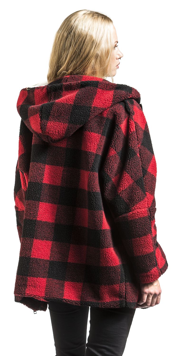 Ladies Hooded Oversized Check Sherpa Jacket | Urban Classics ...